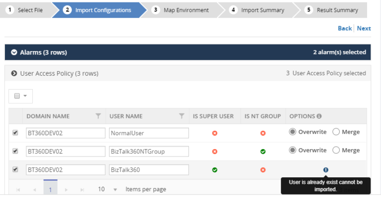Import Export Configuration of Alarms User Access policies and Queries