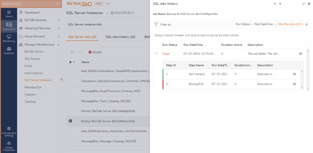 SQL Jobs History Feature in BizTalk360 v10.0 | BizTalk360