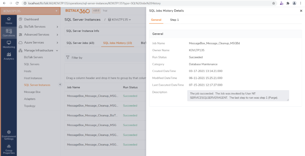 SQL Jobs History Feature in BizTalk360 v10.0 | BizTalk360
